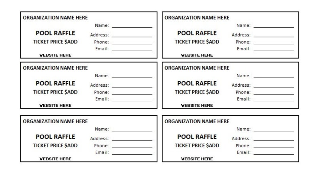 Pool Ticket Printable, Fundraiser Ticket, Editable Pool Ticket ...