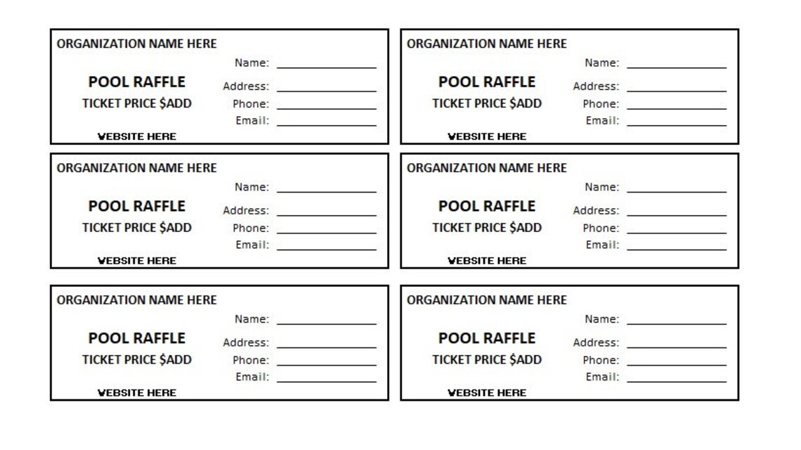 Pool Ticket Printable, Fundraiser Ticket, Editable Pool Ticket ...