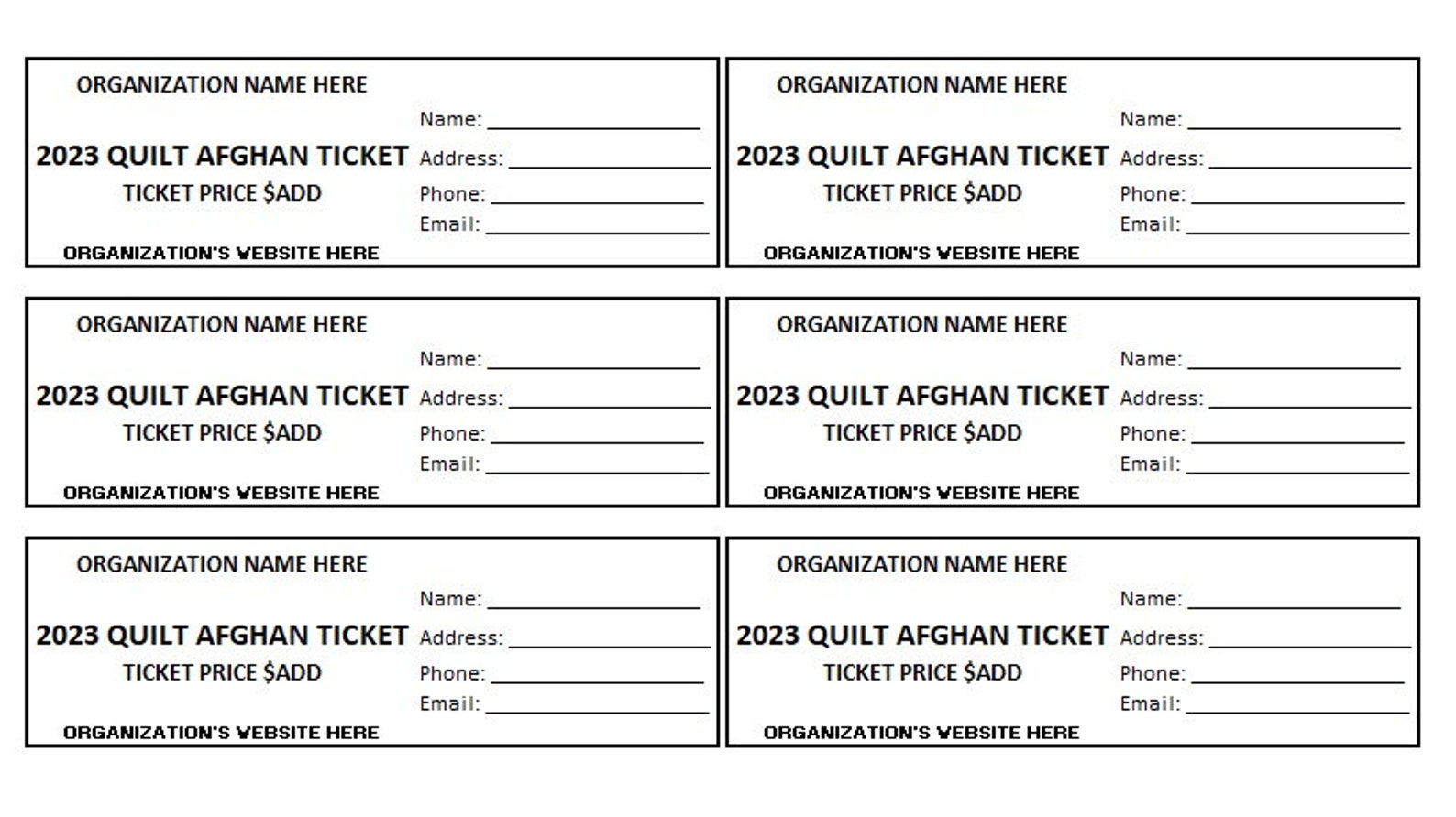 Editable Afghan Raffle Ticket, Afghan Raffle, Enter to Win Printable ...