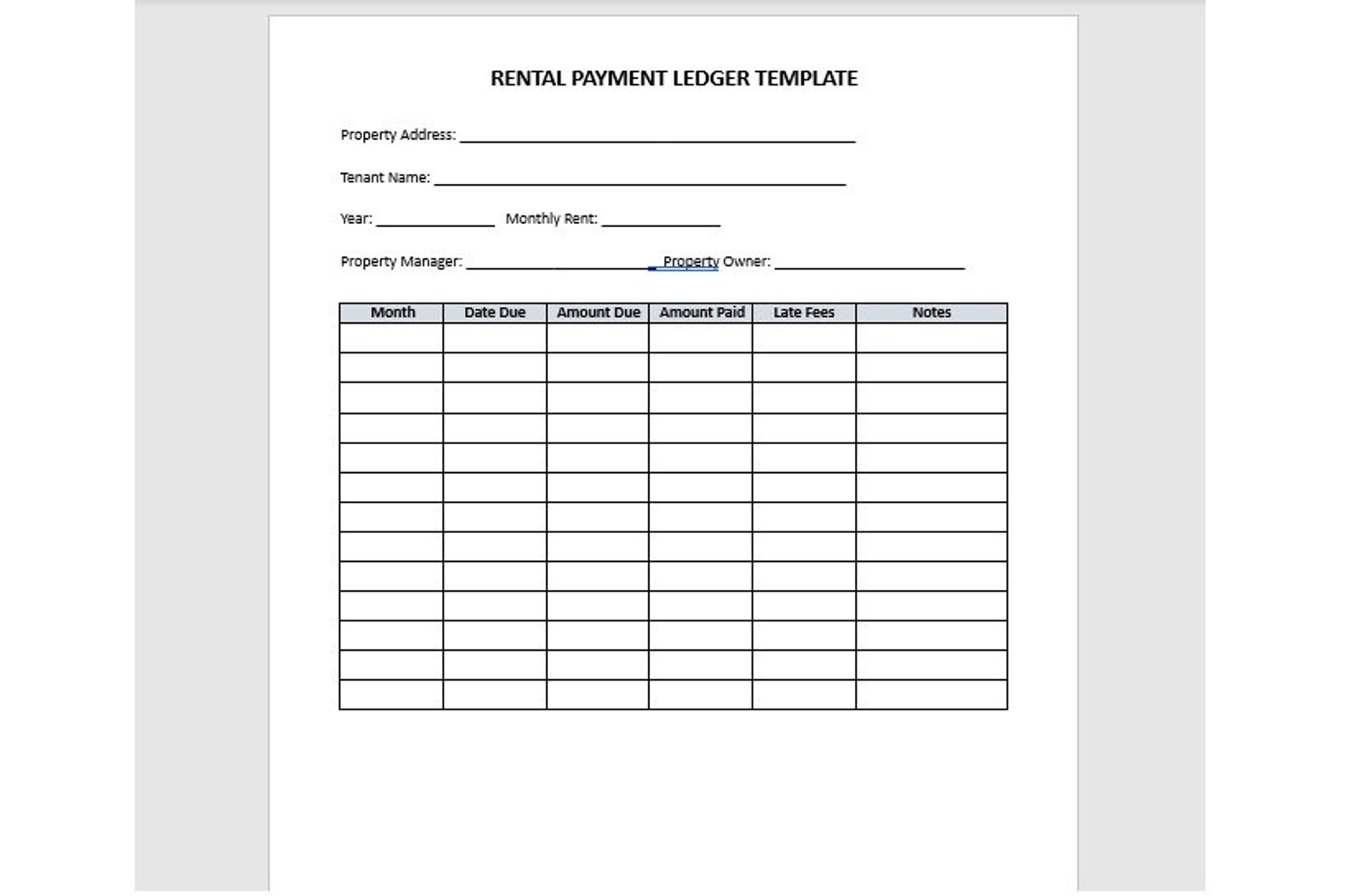 Monthly Rental Ledger Template, Rent Ledger, Rent Ledger Template, Rent ...