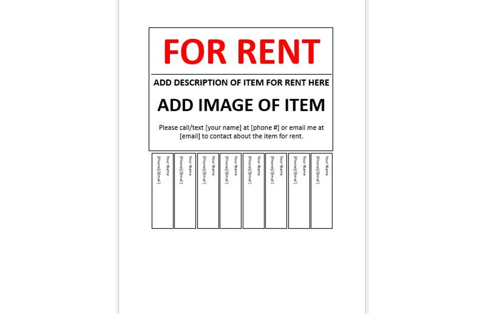 Editable for Rent Tear-off Flyer, Tear-off Flyer Template, for Rent ...