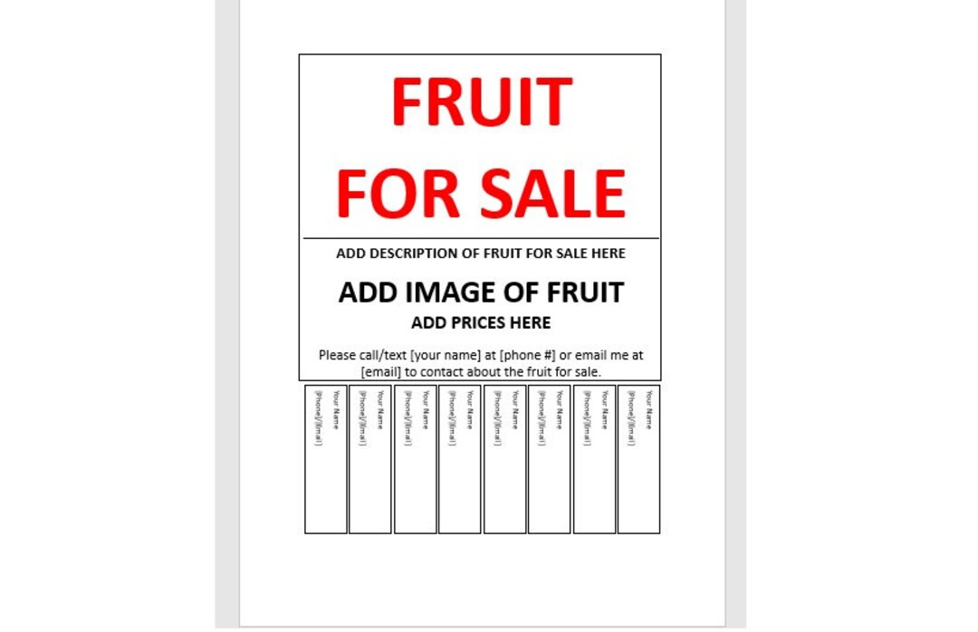 Editable Fruit for Sale Tear-off Flyer, Tear-off Flyer Template, for ...