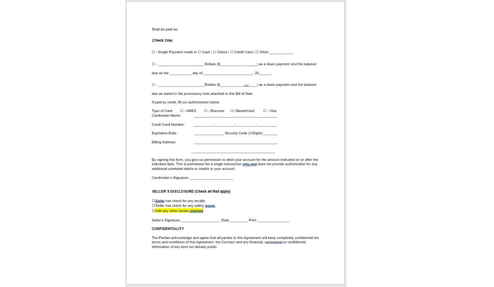 Editable Kayak Bill of Sale Template, Editable Bill of Sale, Bill of ...