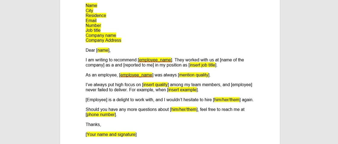 Reference Letter Template, Employee Reference Letter, Reference ...