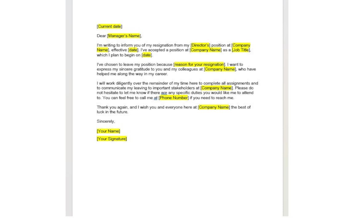 Director Resignation Letter Template, Resignation Letter, Resignation ...