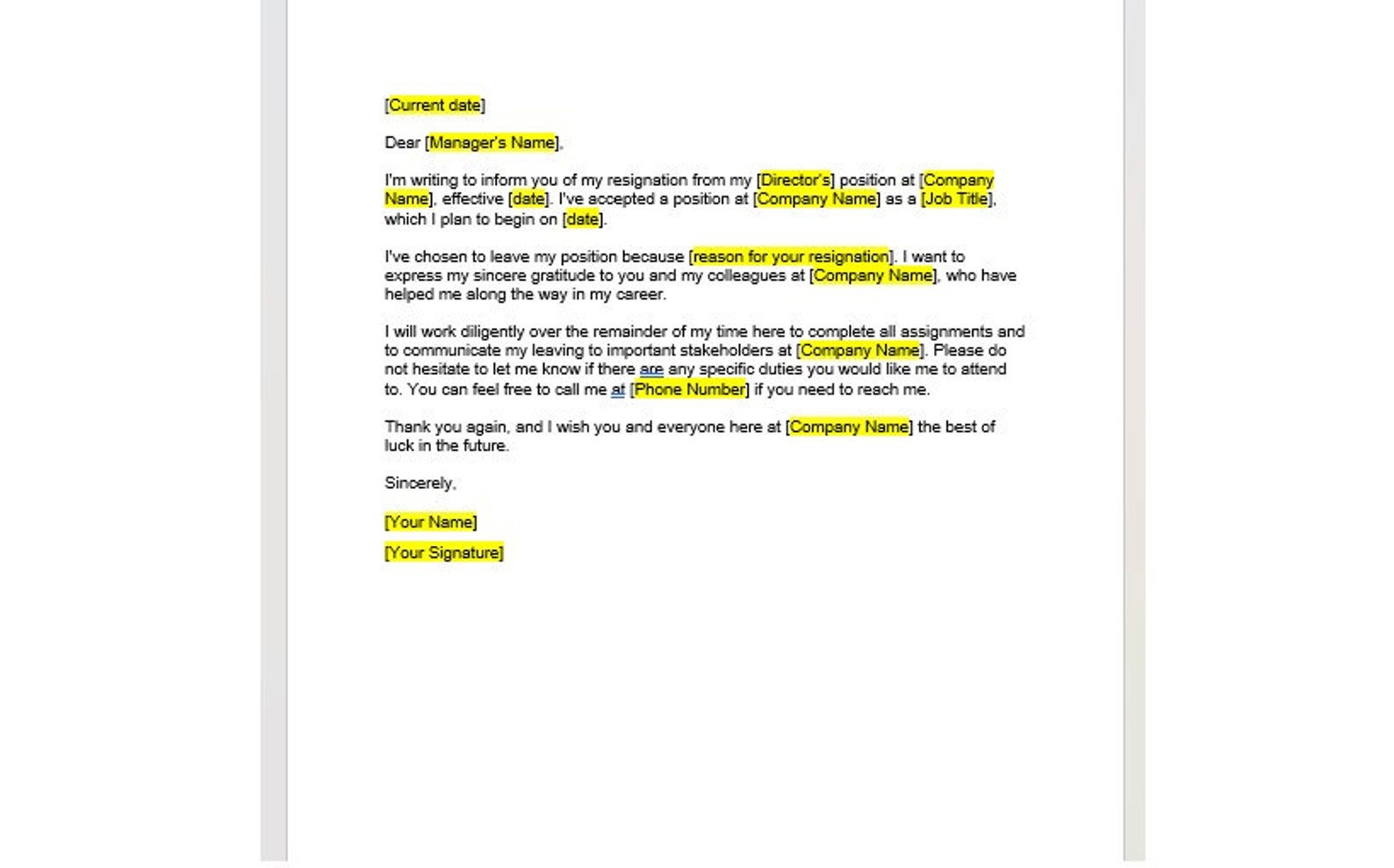 Director Resignation Letter Template, Resignation Letter, Resignation ...