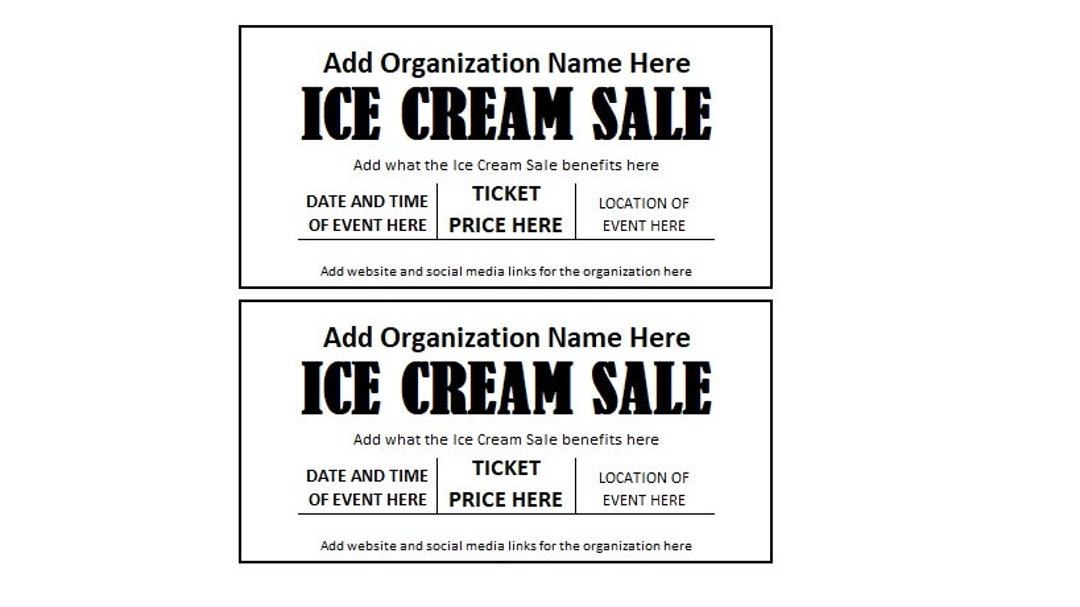 Ice Cream Sale Ticket, Ice Cream Sale Fundraiser Ticket, Ice Cream Sale ...