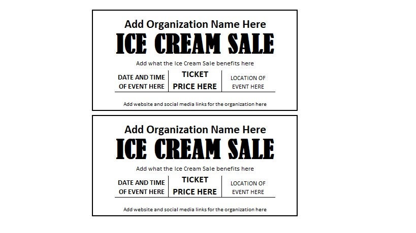 Ice Cream Sale Ticket, Ice Cream Sale Fundraiser Ticket, Ice Cream Sale ...