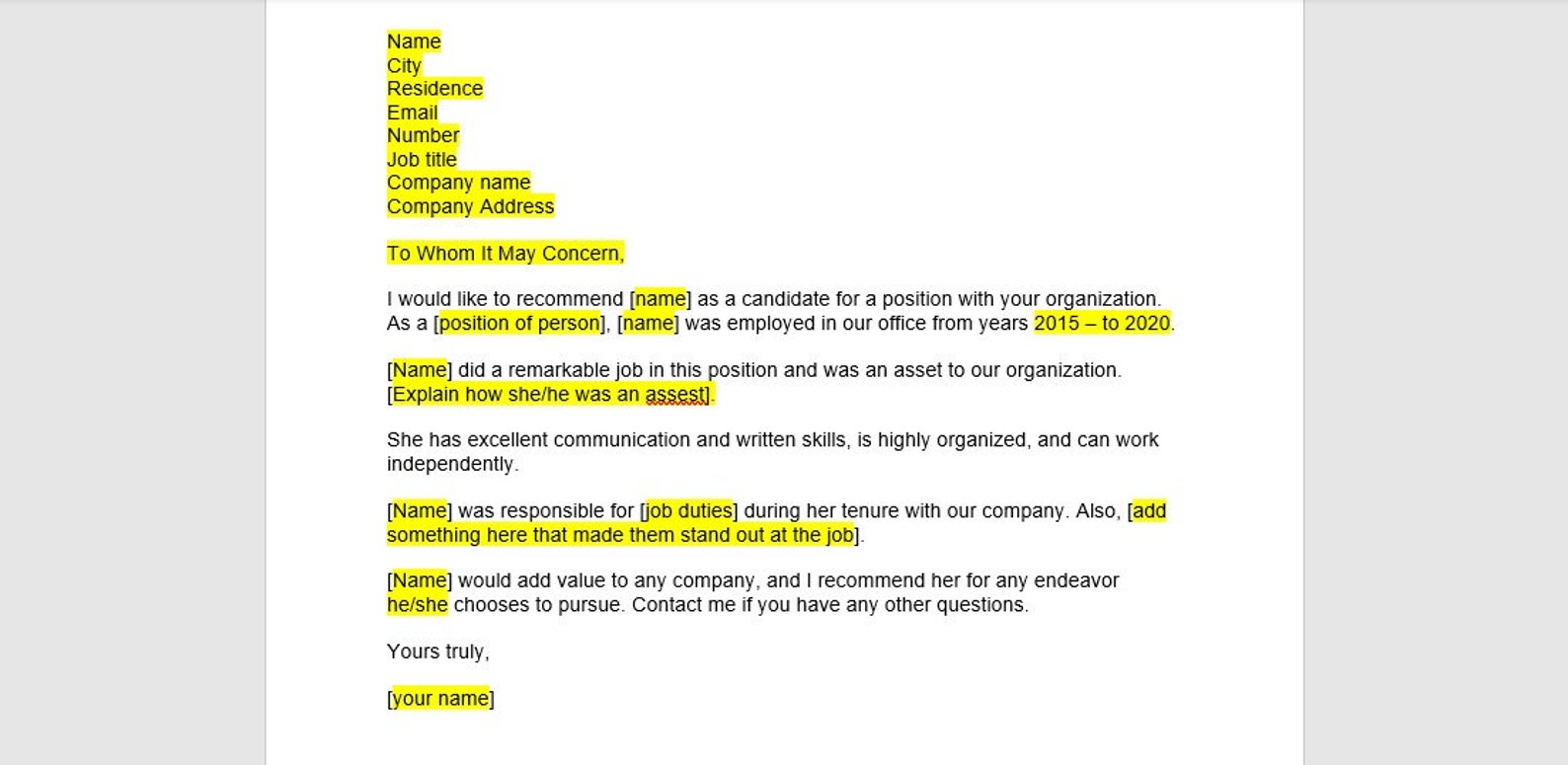 Reference Letter Template, Employee Reference Letter, Reference ...