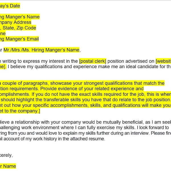 Post Office Cover Letter Template - Etsy
