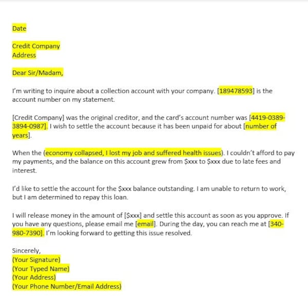 Credit Card Settlement Offer Letter - Etsy