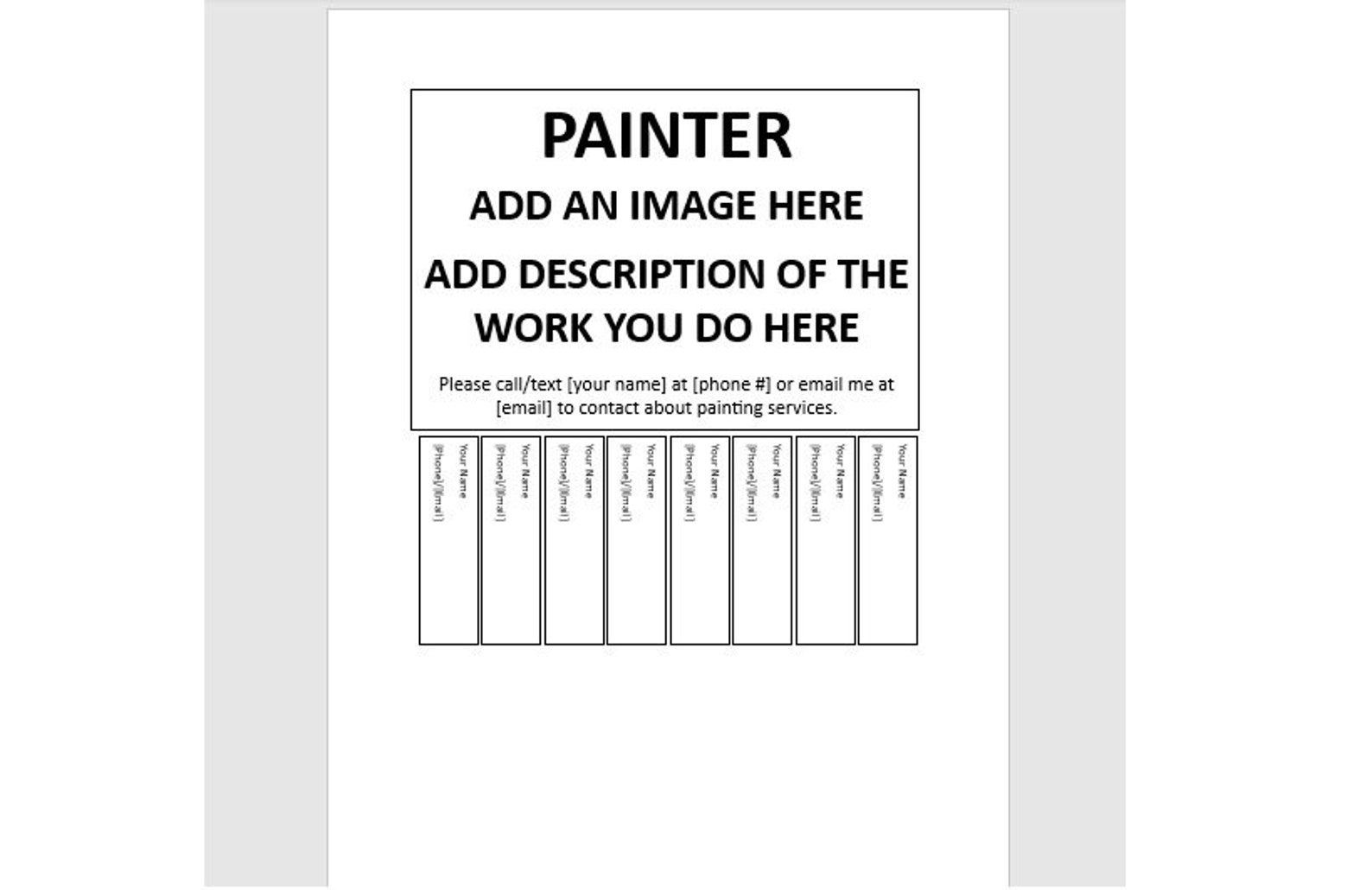 Editable Painter Tear-off Flyer, Tear-off Flyer Template, Painter ...