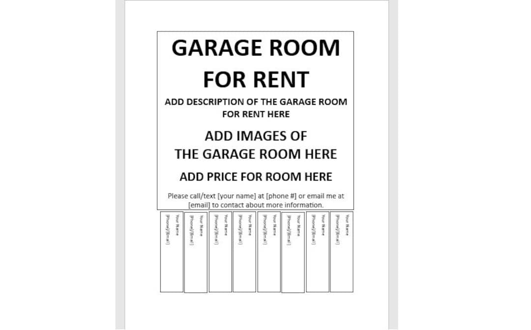 Editable Garage Room for Rent Tear-off Flyer, Tear-off Flyer Template ...