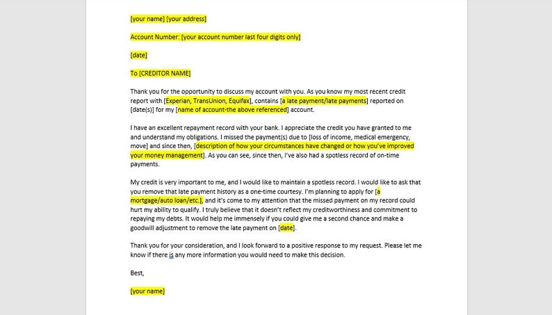 Credit Card Goodwill Letter Template, Credit Card Goodwill Letter ...