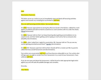 Harassment Cease and Desist Letter Template, Cease and Desist Letter ...
