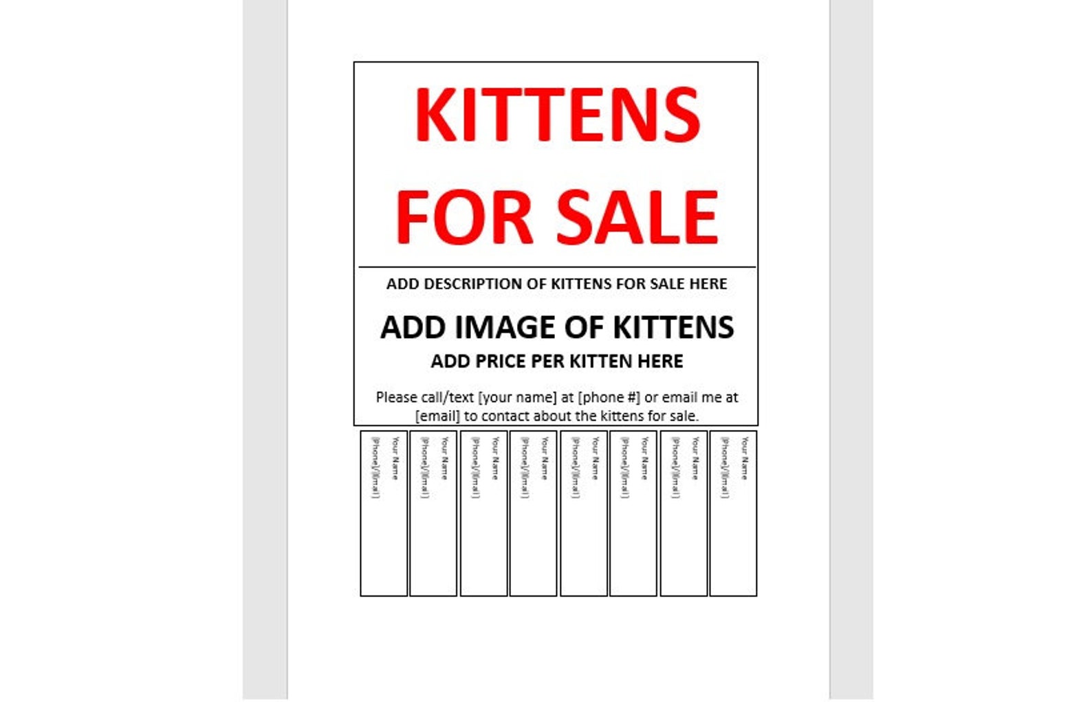 Editable Kittens for Sale Tear-off Flyer, Tear-off Flyer Template, for ...