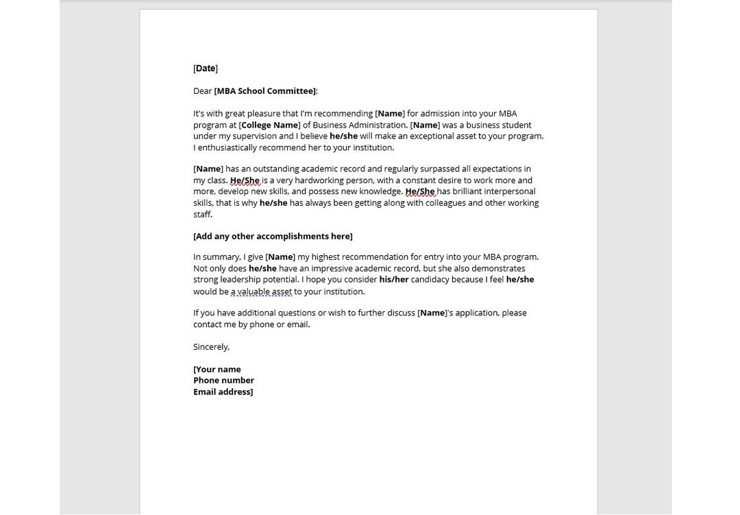 MBA School Recommendation Letter Template, MBA School Recommendation ...