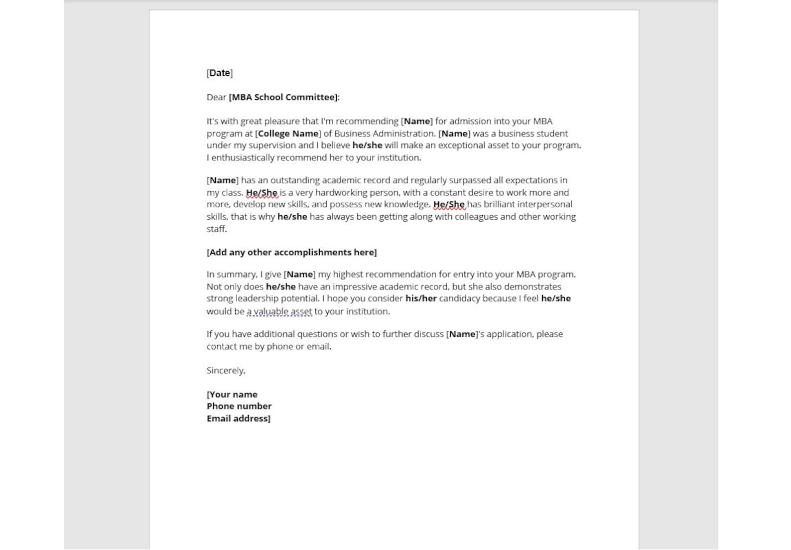 MBA School Recommendation Letter Template, MBA School Recommendation ...