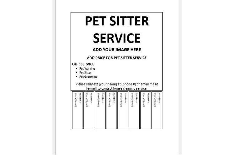 Editable Pet Sitter Service Tear-off Flyer, Tear-off Flyer Template ...