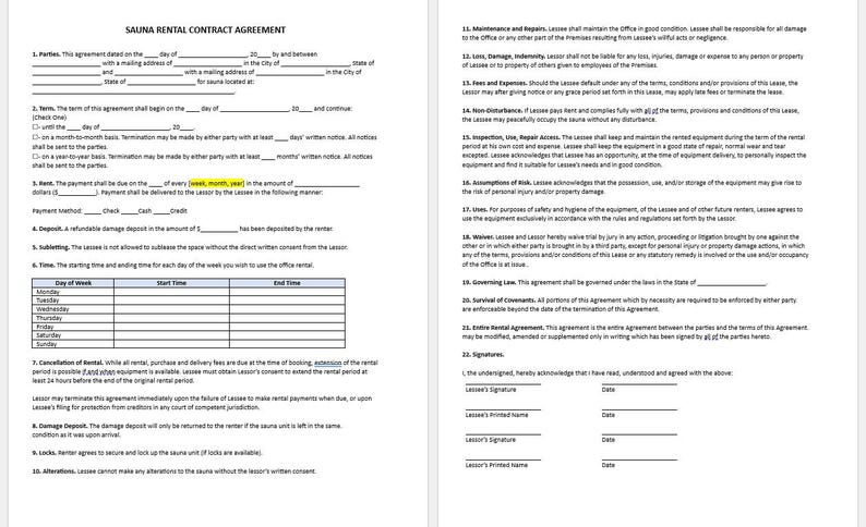 Home Sauna Rental Agreement, Sauna Rental Rental Agreement Template ...
