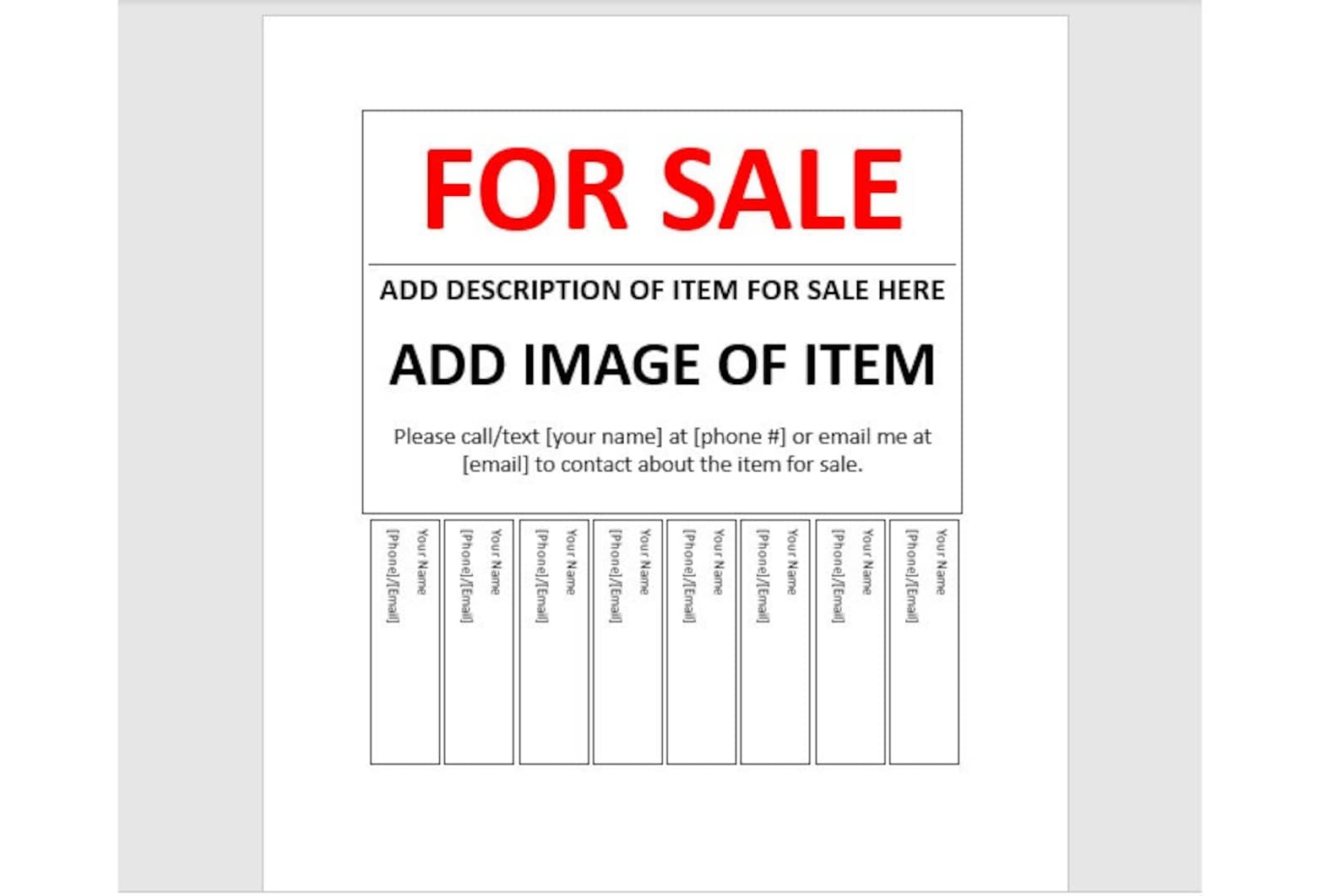 Editable for Sale Tear-off Flyer, Tear-off Flyer Template, for Sale ...