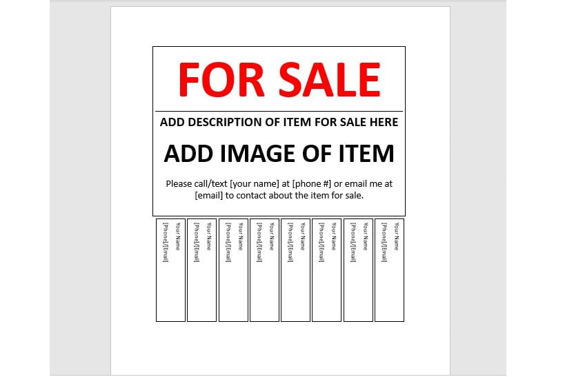 Editable for Sale Tear-off Flyer, Tear-off Flyer Template, for Sale ...