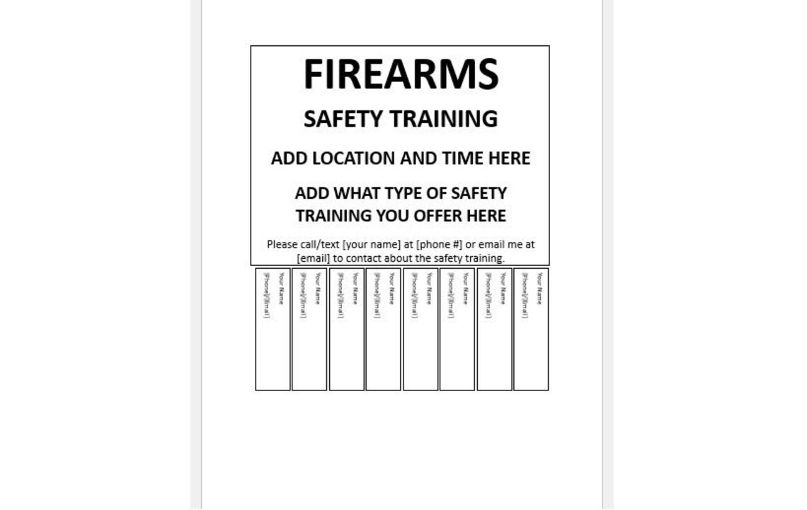 Editable Firearms Safety Training Tear-off Flyer, Tear-off Flyer ...