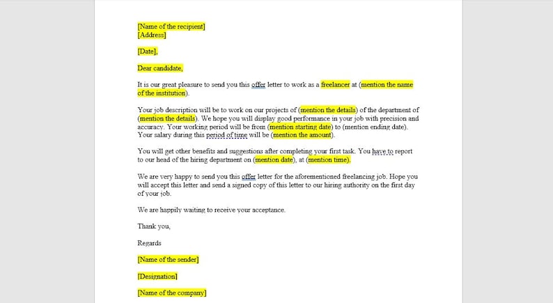 Freelancer Employee Job Offer, Job Offer Letter, Job Offer Template ...