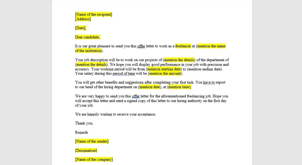 Freelancer Employee Job Offer, Job Offer Letter, Job Offer Template ...