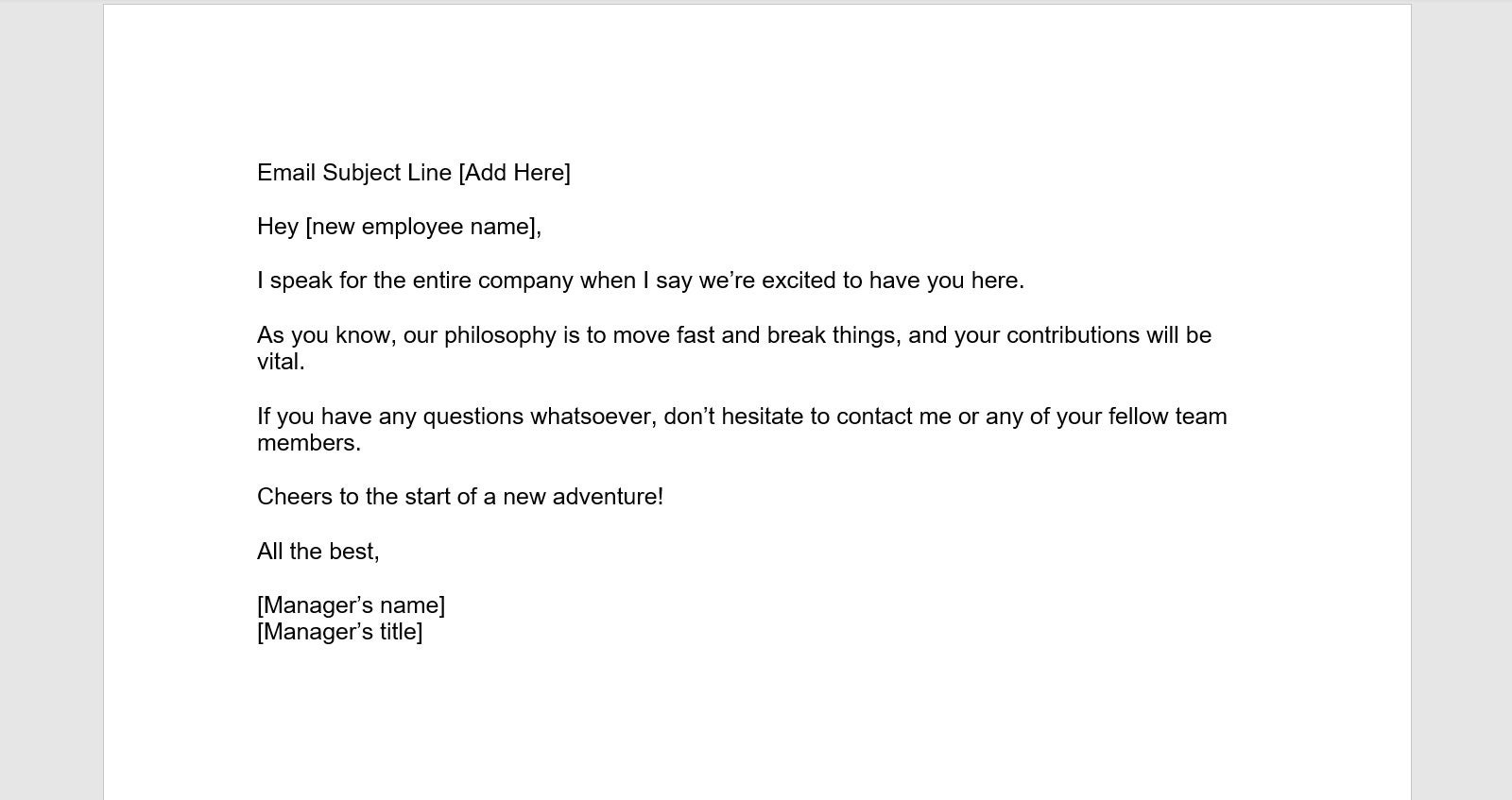 New Employee Welcome Email, New Employee Welcome Email Template, New ...