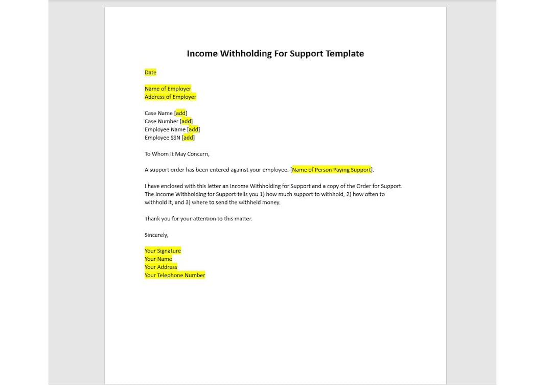Editable Income Withholding for Support, Income Withholding for Support ...