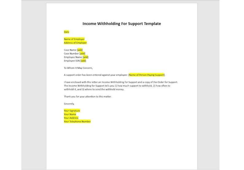 Editable Income Withholding for Support, Income Withholding for Support ...
