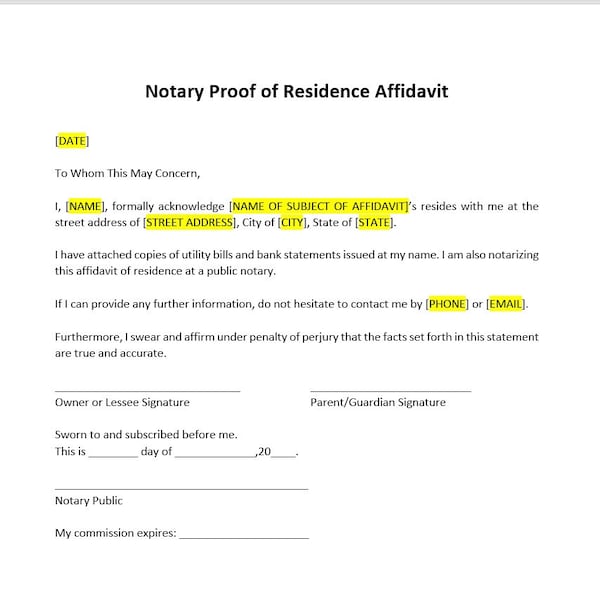 Proof of Residence Template - Etsy