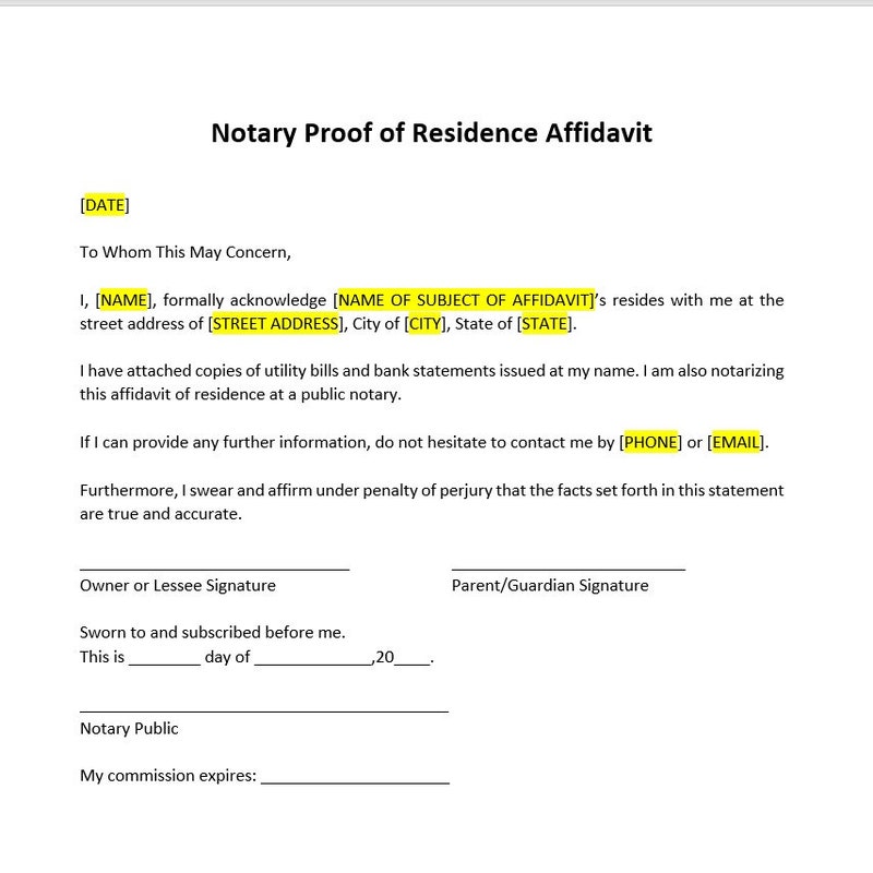 Proof of Residency Letter - Etsy