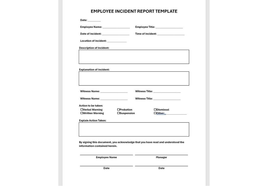 Employee Incident Report Template, Employee Incident Template, Employee ...