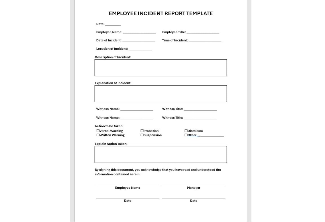 Employee Incident Report Template, Employee Incident Template, Employee ...