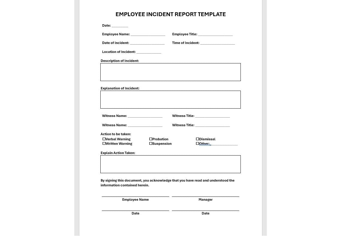Employee Incident Report Template, Employee Incident Template, Employee ...