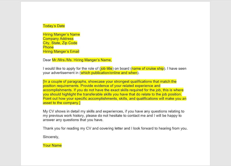 Cruise Ship Job Cover Letter, Cover Letter Template, Editable Cover ...