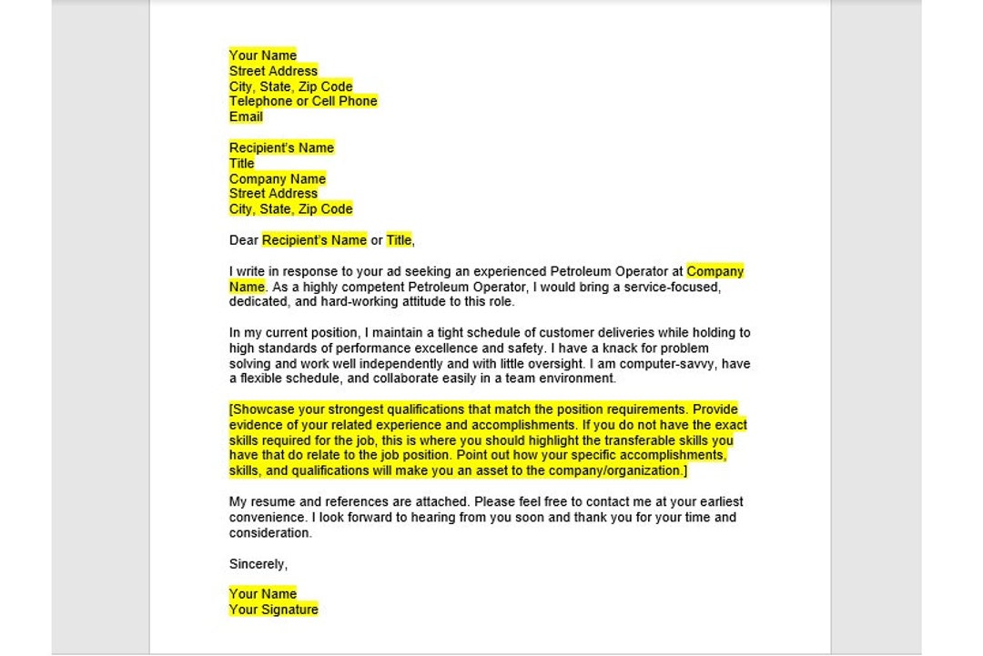 Oil Field Worker Cover Letter, Cover Letter Template, Editable Cover ...