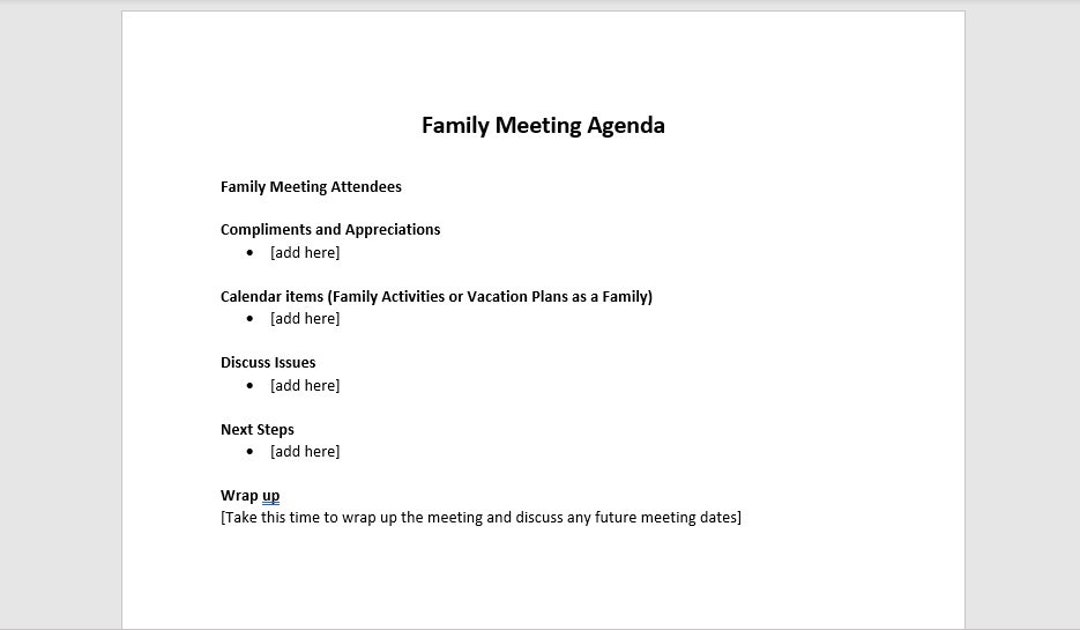 Family Meeting Agenda Template, Family Meeting Agenda, Meeting Agenda ...