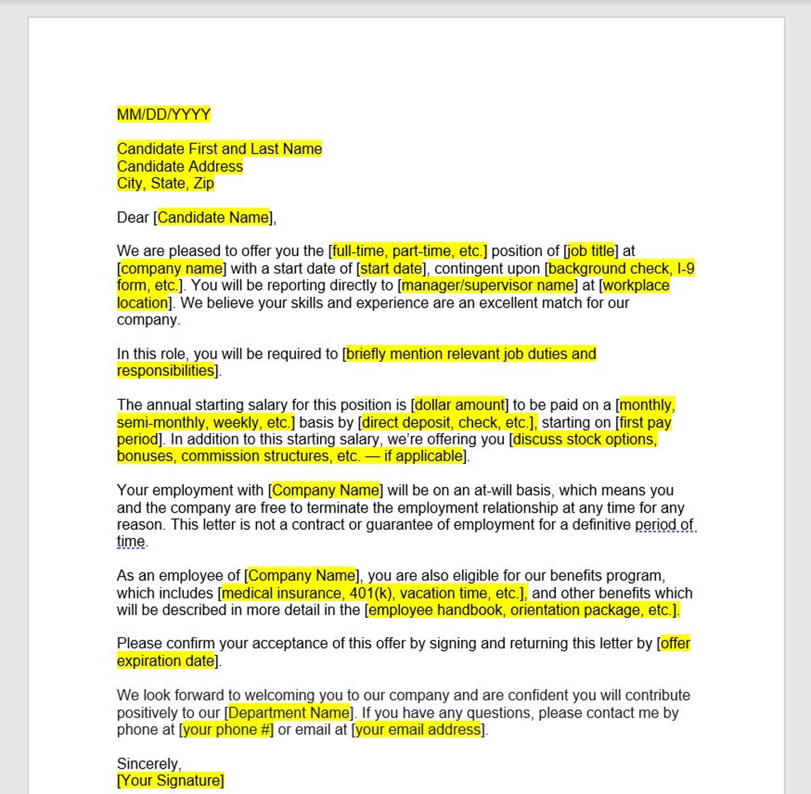 Employment Offer Letter Template, Employment Offer Letter, Employment ...