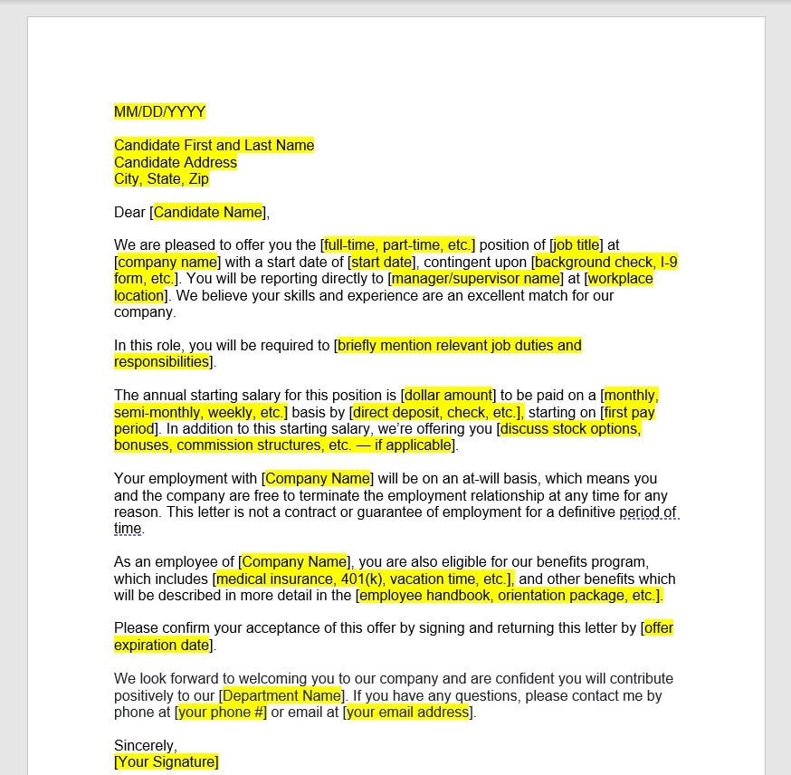 Employment Offer Letter Template, Employment Offer Letter, Employment ...