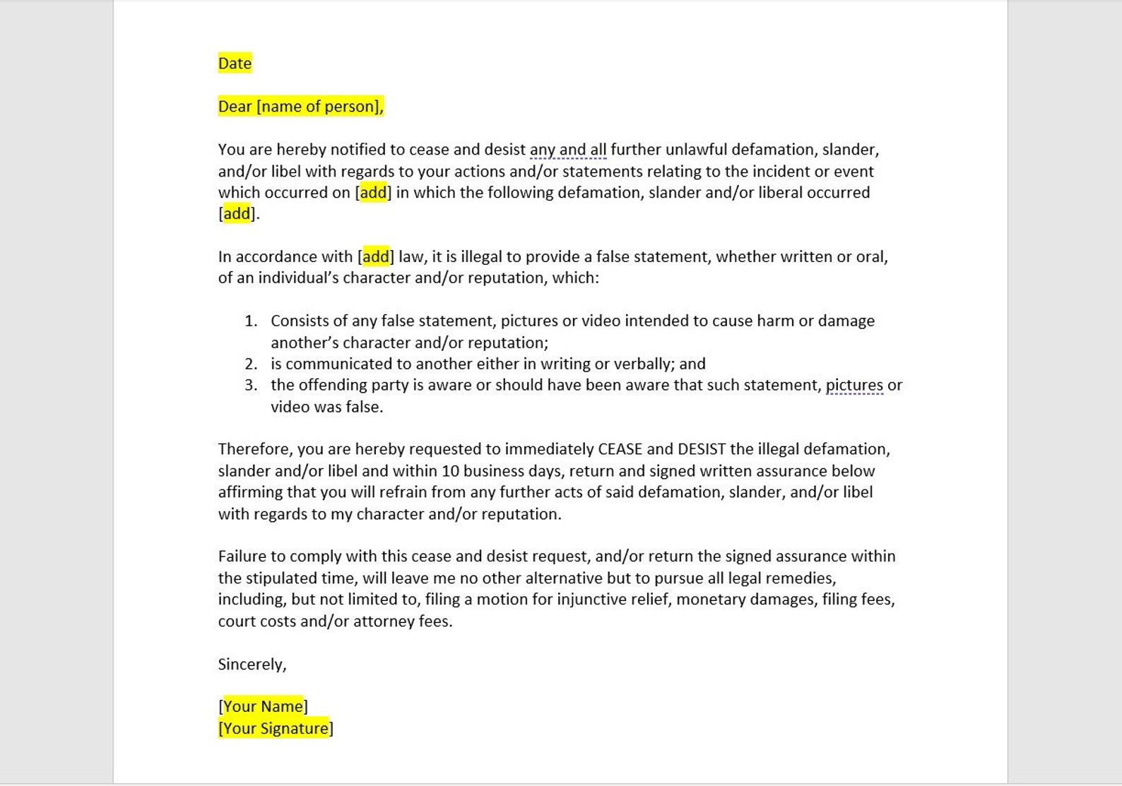 Slander and Libel Cease and Desist, Slander and Libel Cease and Desist ...