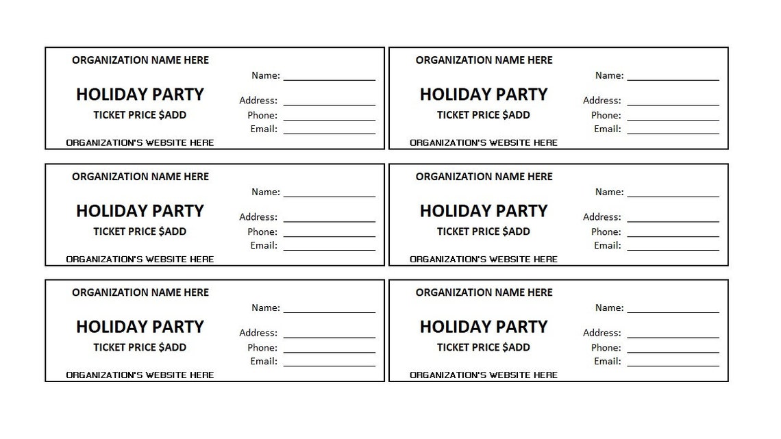 Editable Holiday Party Ticket, Holiday Party, Enter to Win Printable ...