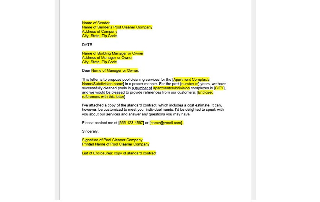 Pool Cleaner Proposal, Pool Cleaner Proposal Letter Template, Pool ...