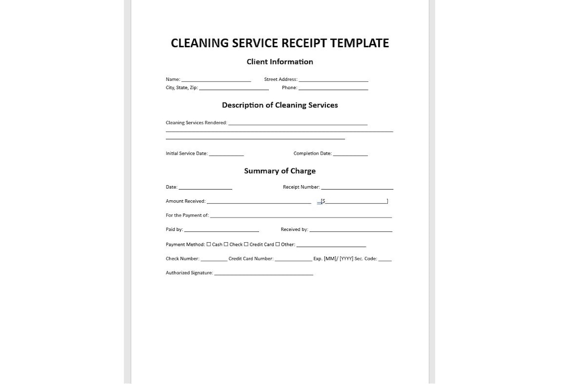 Cleaning Services Receipt Template, Receipt, Receipt Template, Word ...