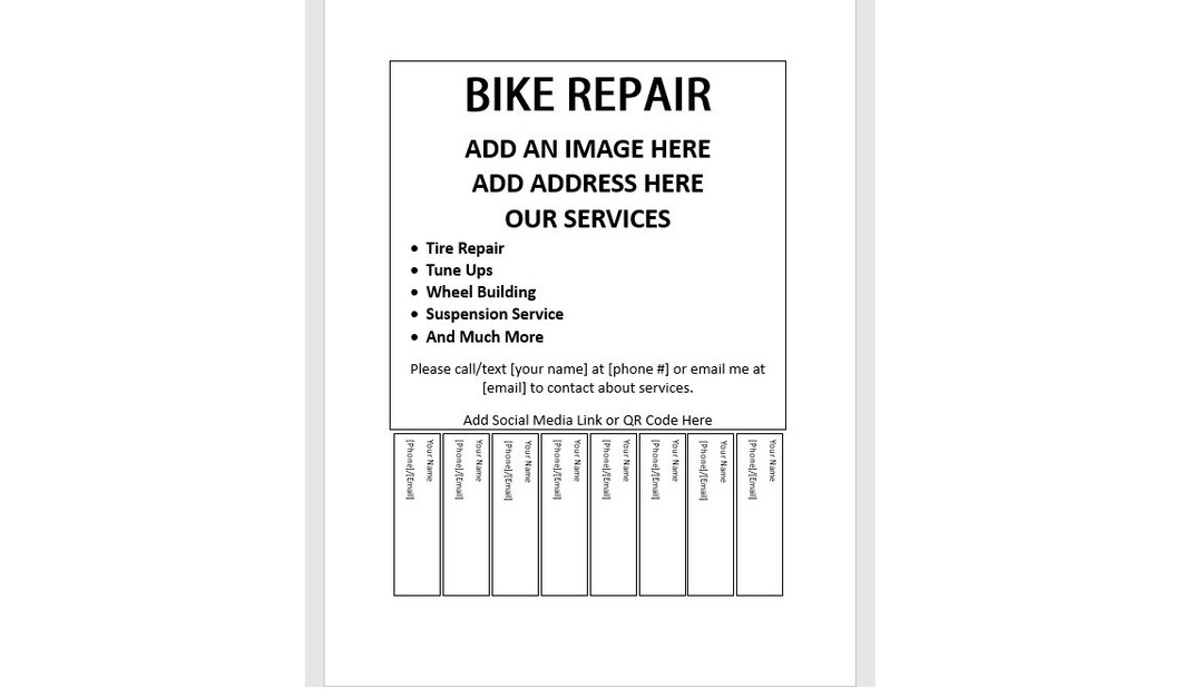 Editable Bike Repair Tear-off Flyer, Bicycle Repair Ad, Tear-off Flyer ...