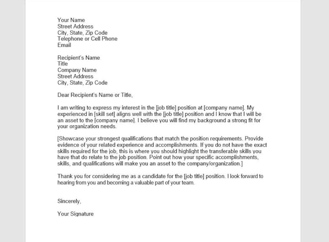 Simple Cover Letter, Cover Letter Template, Editable Cover Letter ...