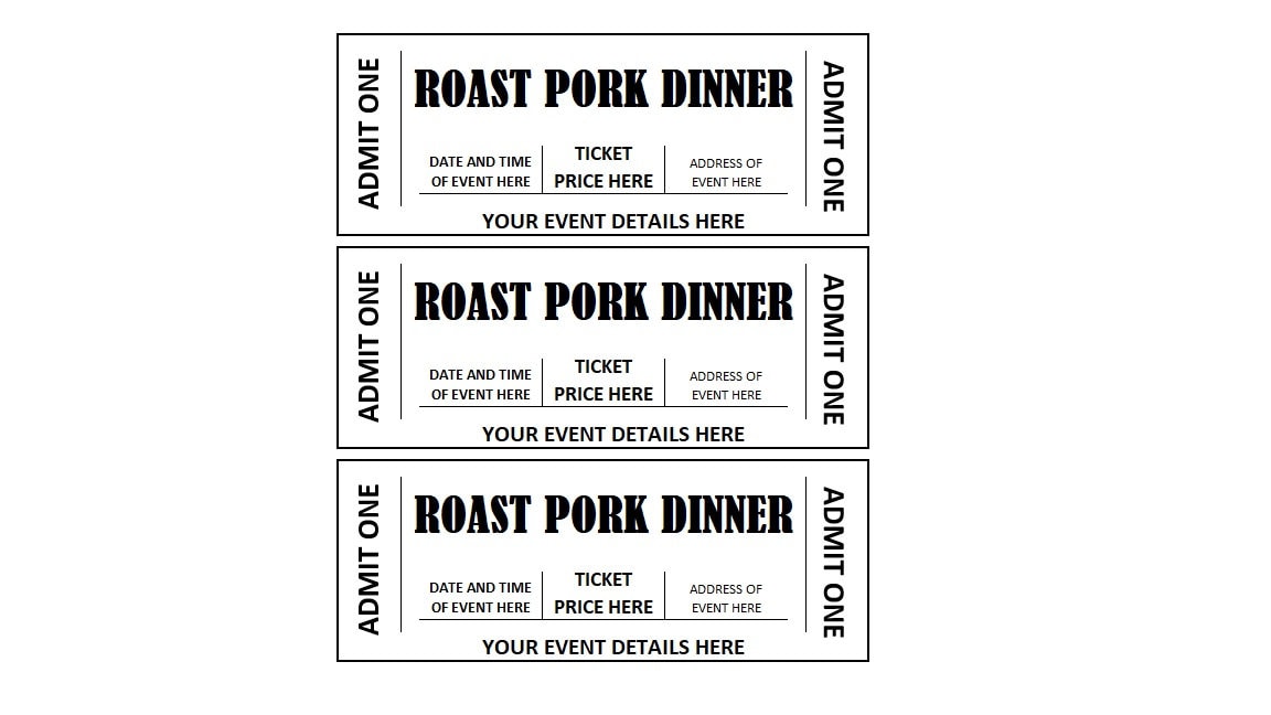 Editable Roast Pork Dinner Event Ticket, Roast Pork Dinner Ticket ...