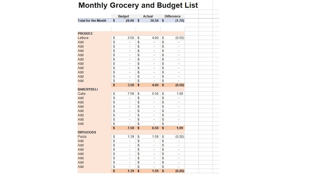 Editable Grocery Budget Spreadsheet, Grocery Budget Spreadsheet ...